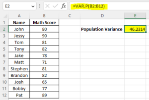 Calculate Population Variance in Excel